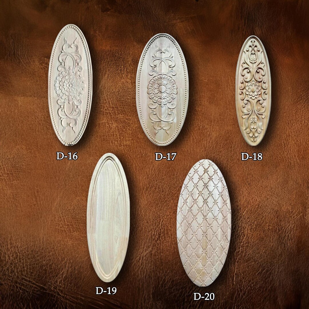 Wood Carved Applique: Oval Rosettes Applique Onlay, Unpainted ...