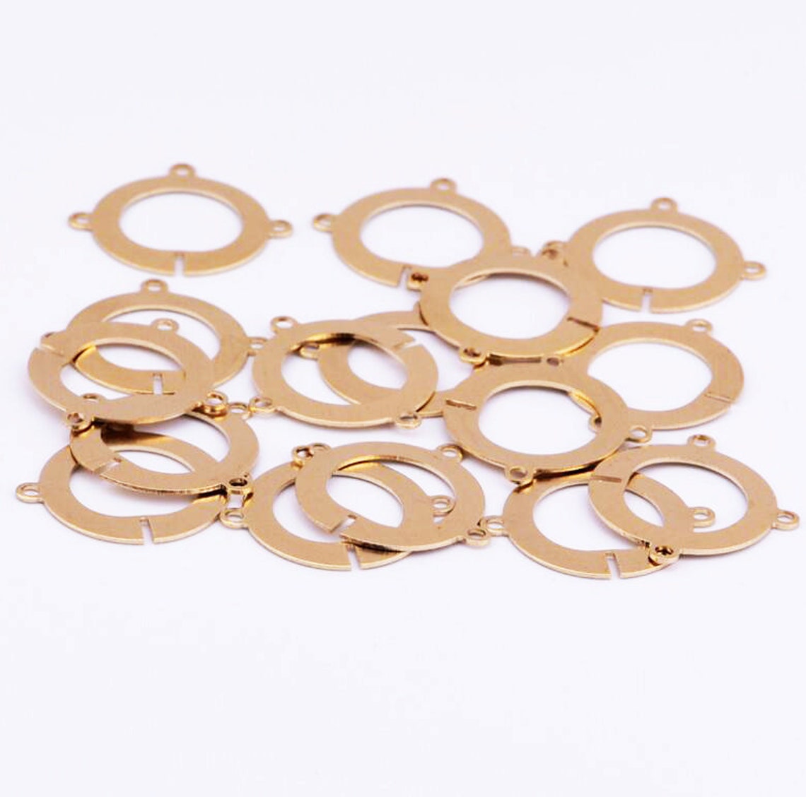 16mm Brass Circle Connector Raw Brass Circle Pendant With 3 | Etsy