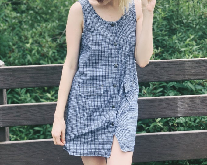 Vintage Blue Plaid Mini Dress Shirt Dress With Pockets / Small - Etsy