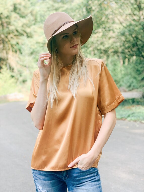 Vintage Bronze Gold Tee Shirt / Fall Silky T Shirt - Gem