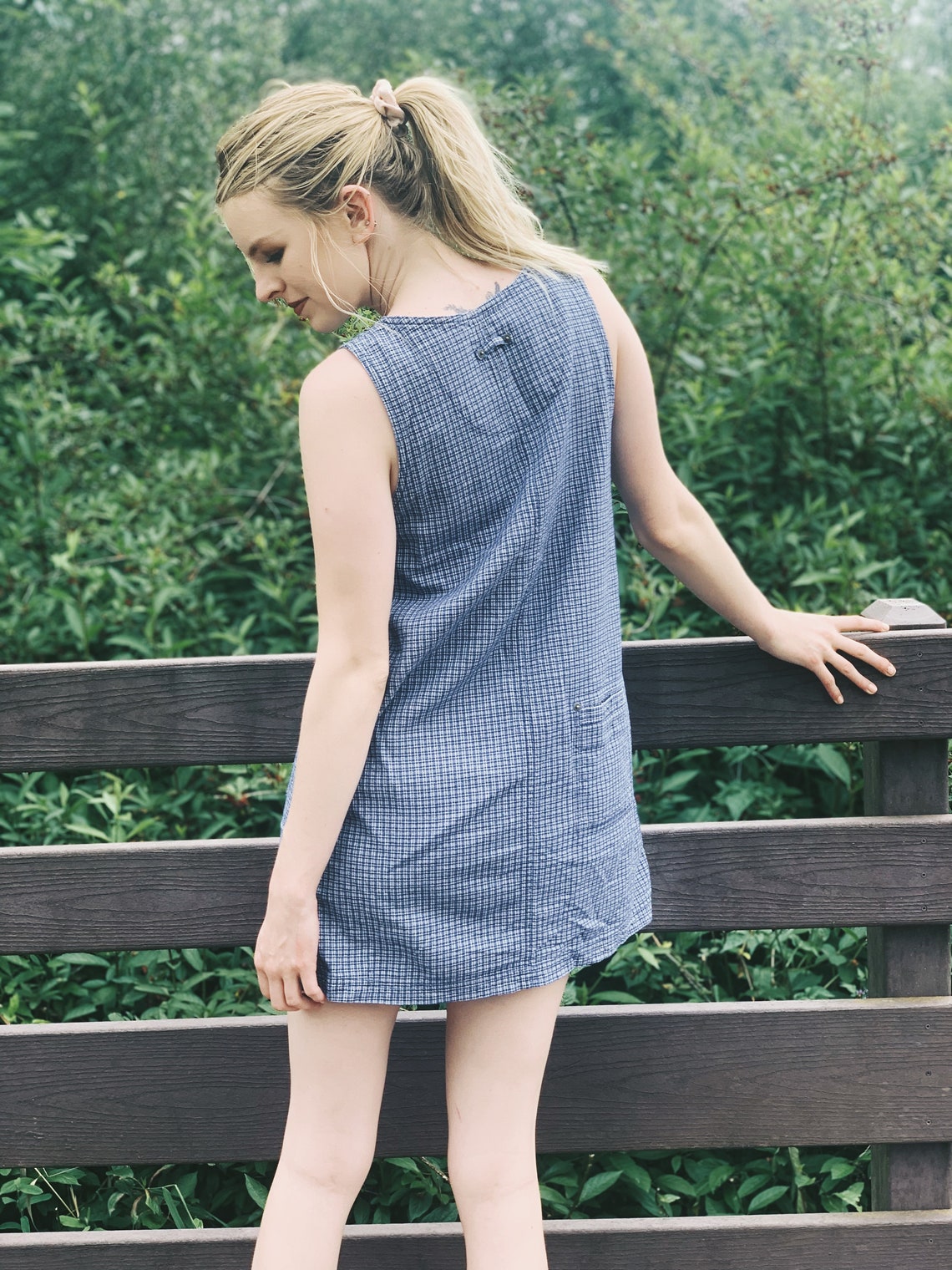 Vintage Blue Plaid Mini Dress Shirt Dress With Pockets / Small - Etsy