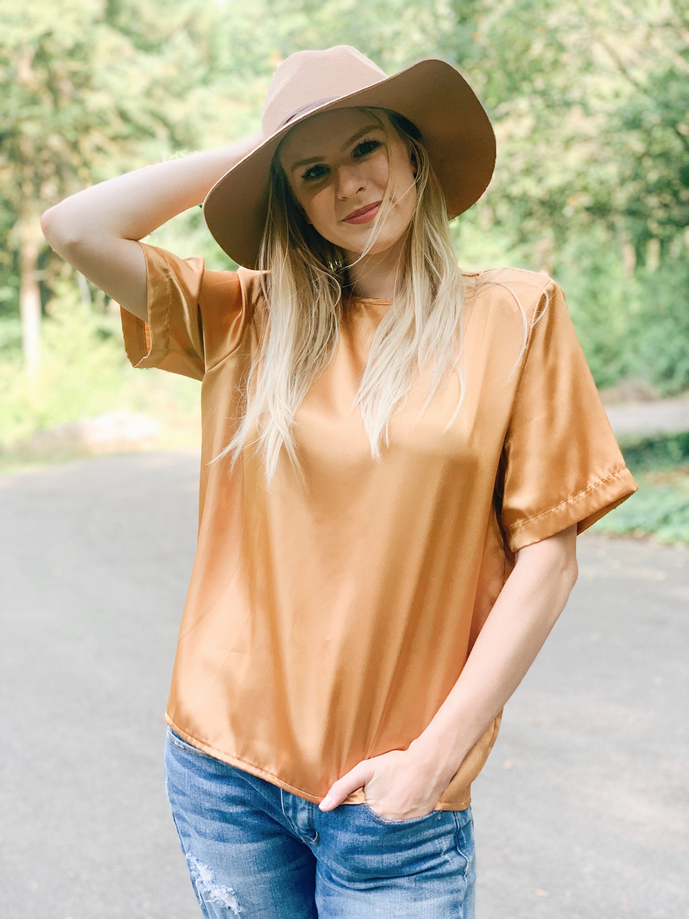 Vintage Bronze Gold Tee Shirt / Fall Silky T Shirt - Etsy