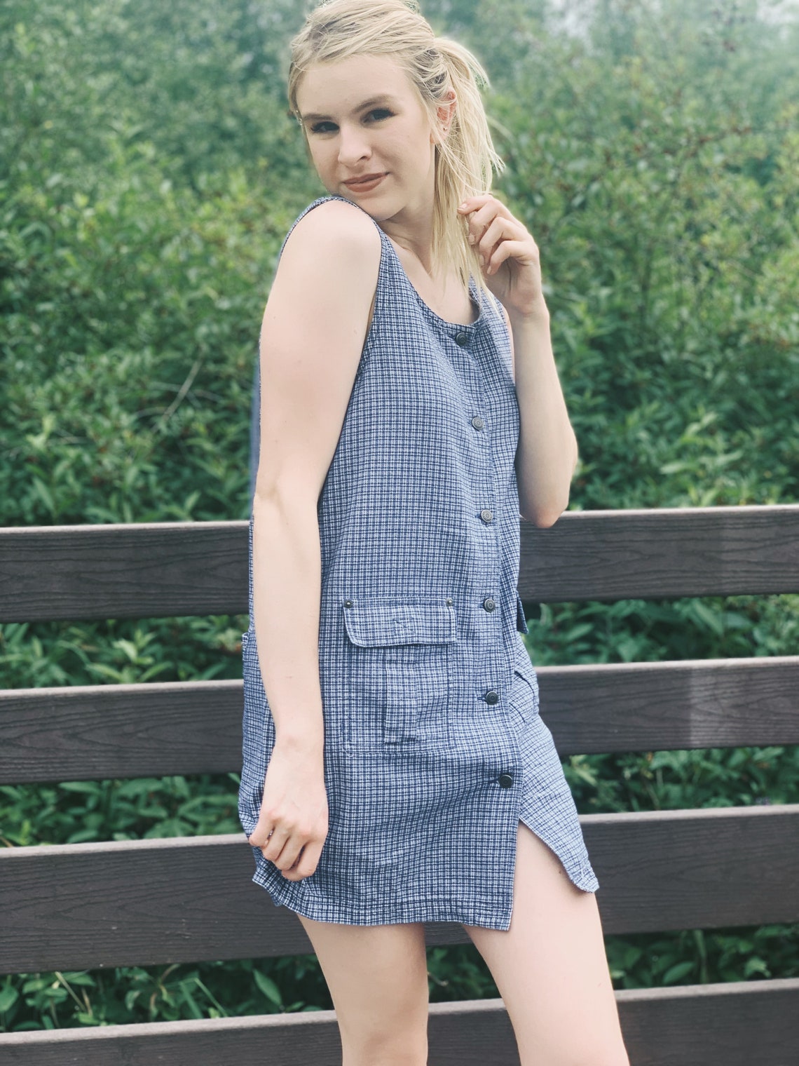 Vintage Blue Plaid Mini Dress Shirt Dress With Pockets / Small - Etsy