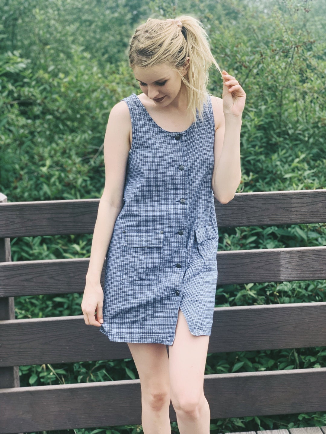 Vintage Blue Plaid Mini Dress Shirt Dress With Pockets / Small - Etsy