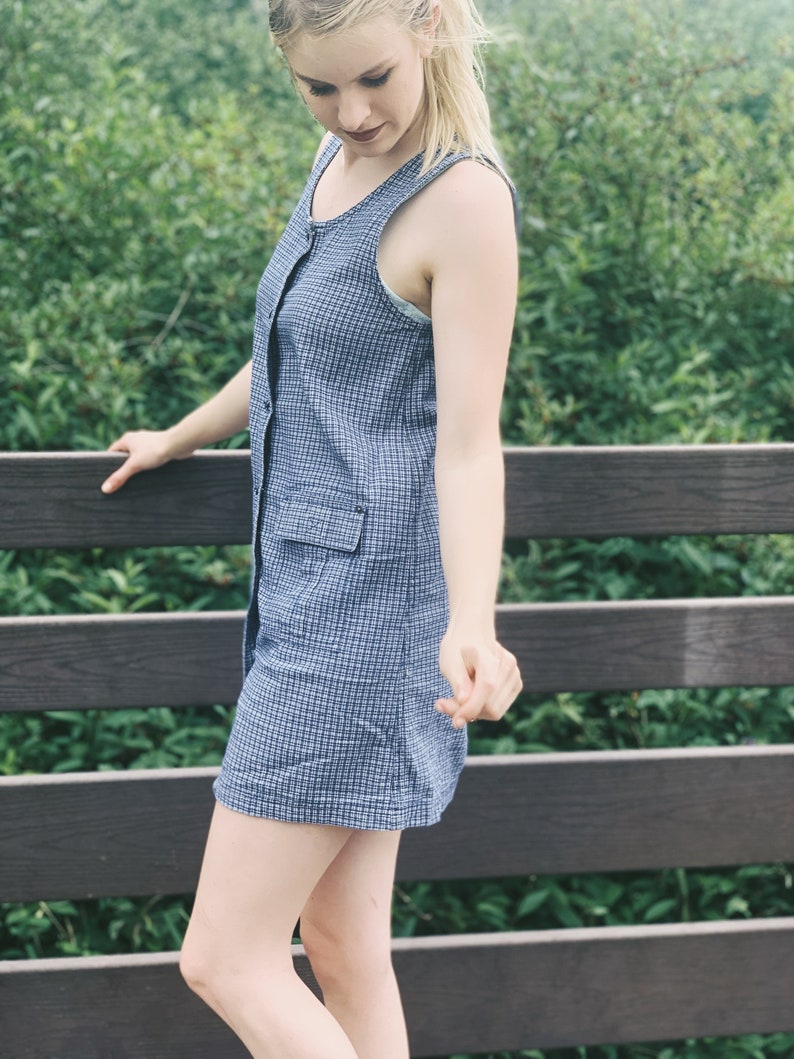 Vintage Blue Plaid Mini Dress Shirt Dress With Pockets / Small - Etsy