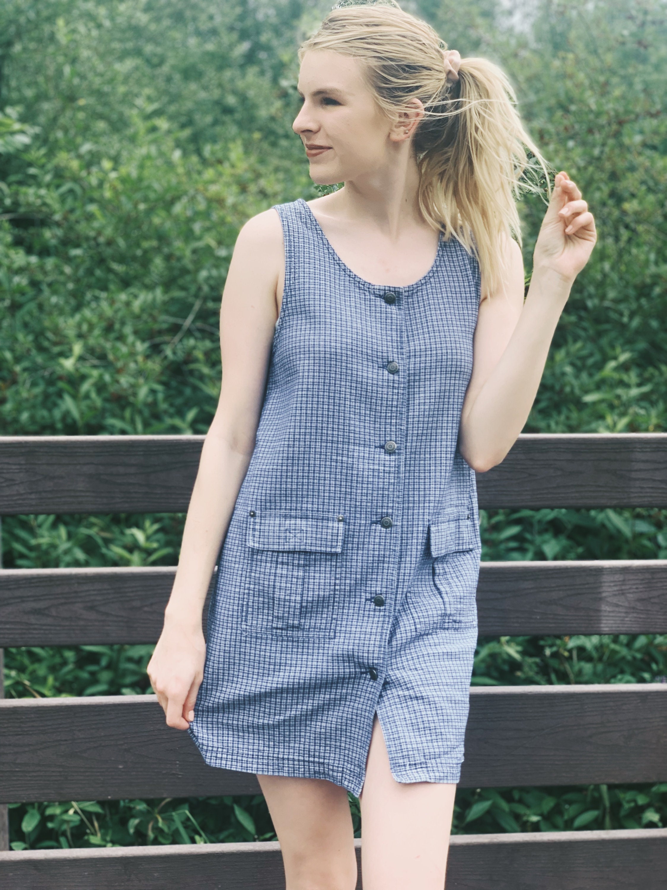 Vintage Blue Plaid Mini Dress Shirt Dress With Pockets / Small - Etsy