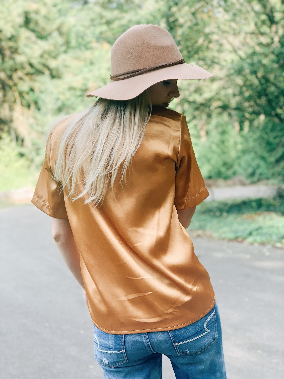 Vintage Bronze Gold Tee Shirt / Fall Silky T Shirt - Etsy