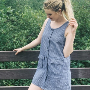 Vintage Blue Plaid Mini Dress Shirt Dress With Pockets / Small - Etsy