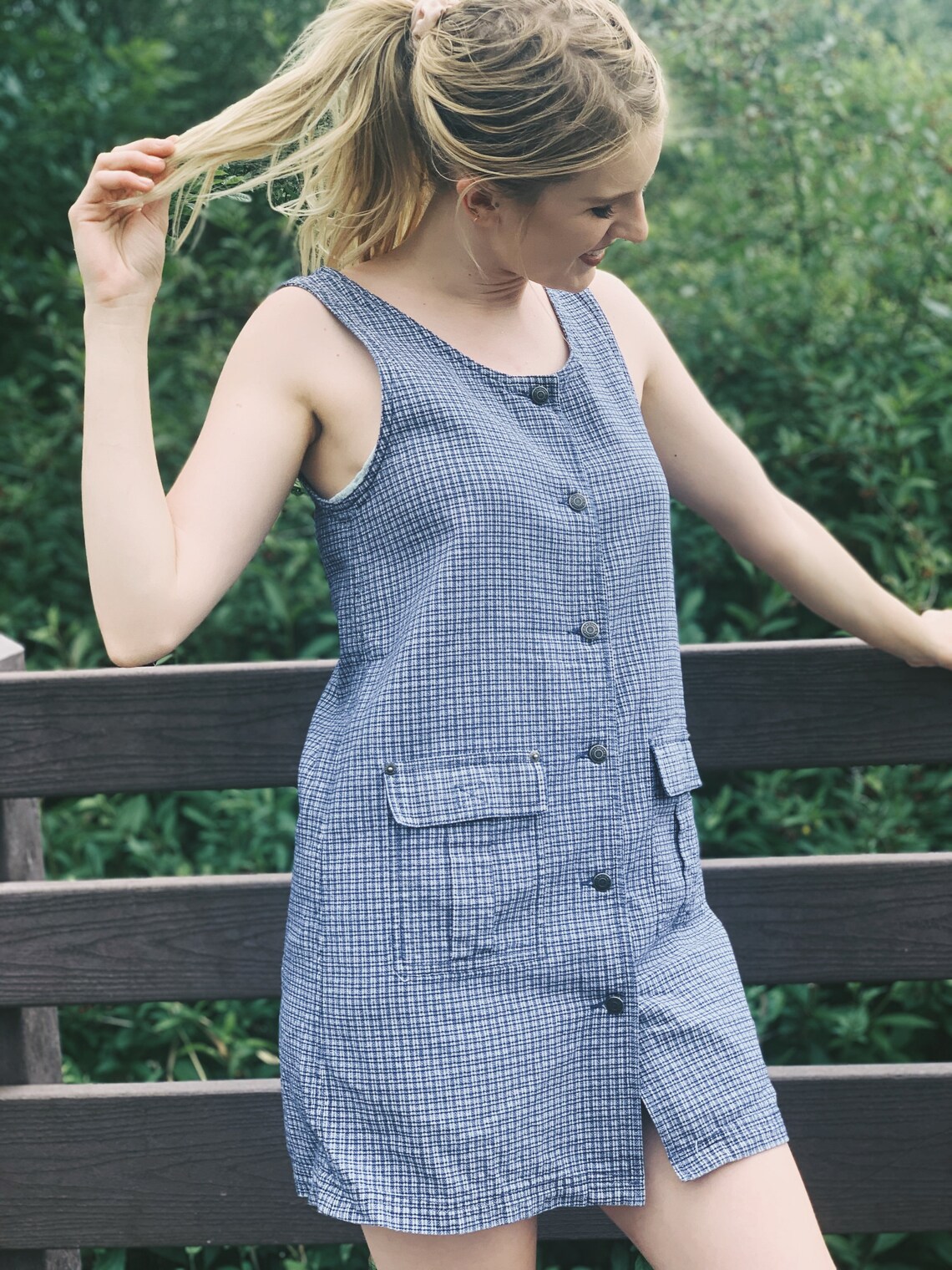 Vintage Blue Plaid Mini Dress Shirt Dress With Pockets / Small - Etsy