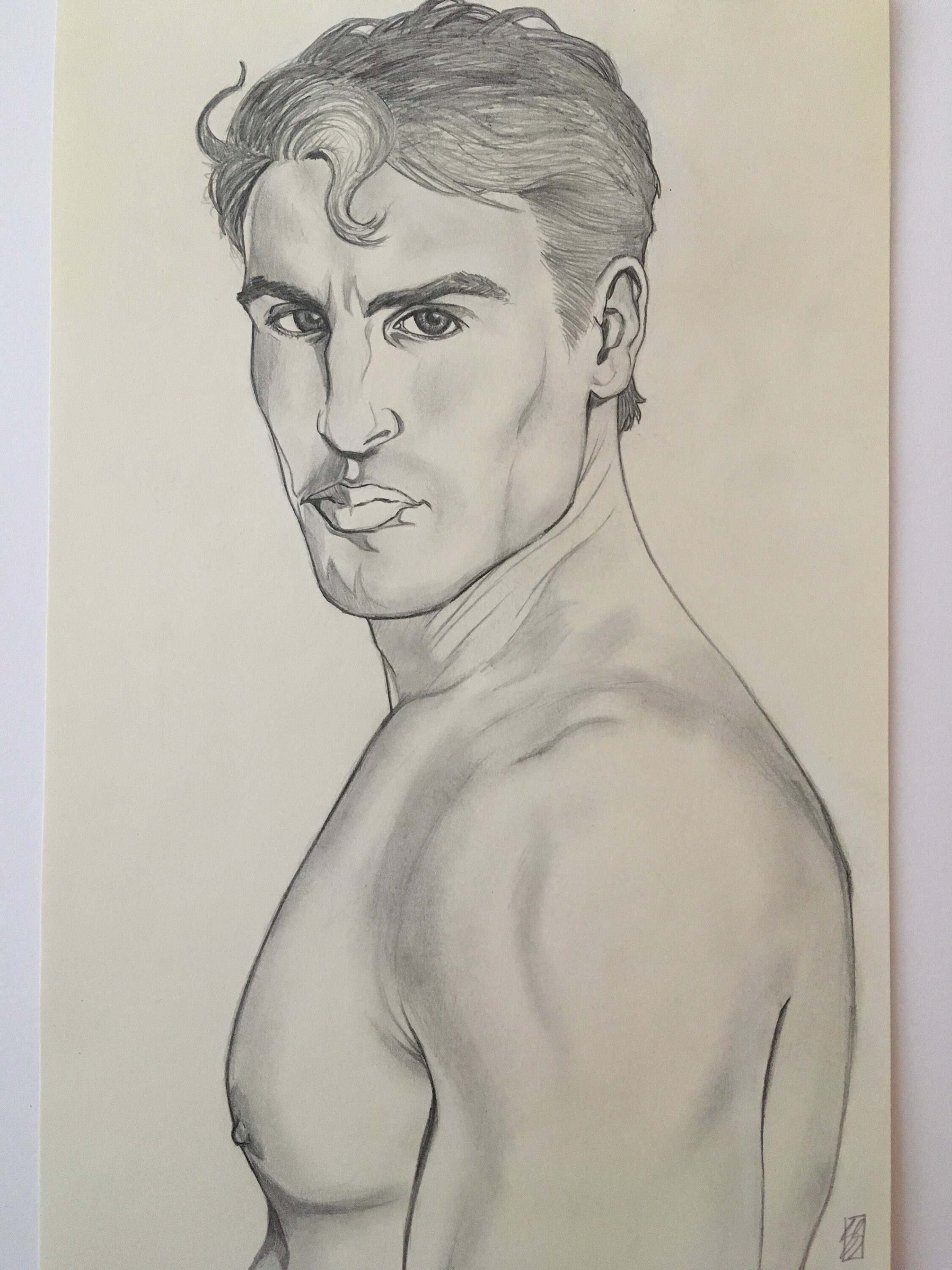GAY MALE ART Gay Muscle Stud Original Pencil Sketch Handsome Hunk ...