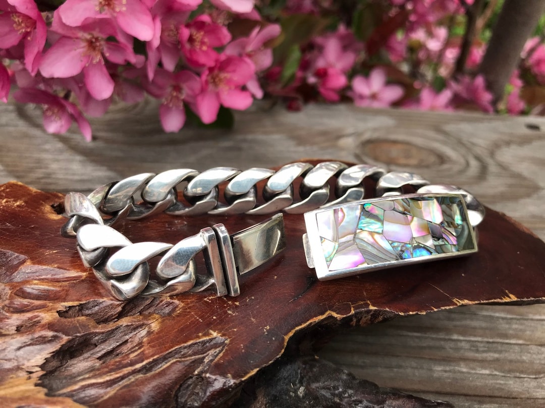 Abalone Shell Inlaid Bracelet, 925 Sterling Silver, Original and Unique ...