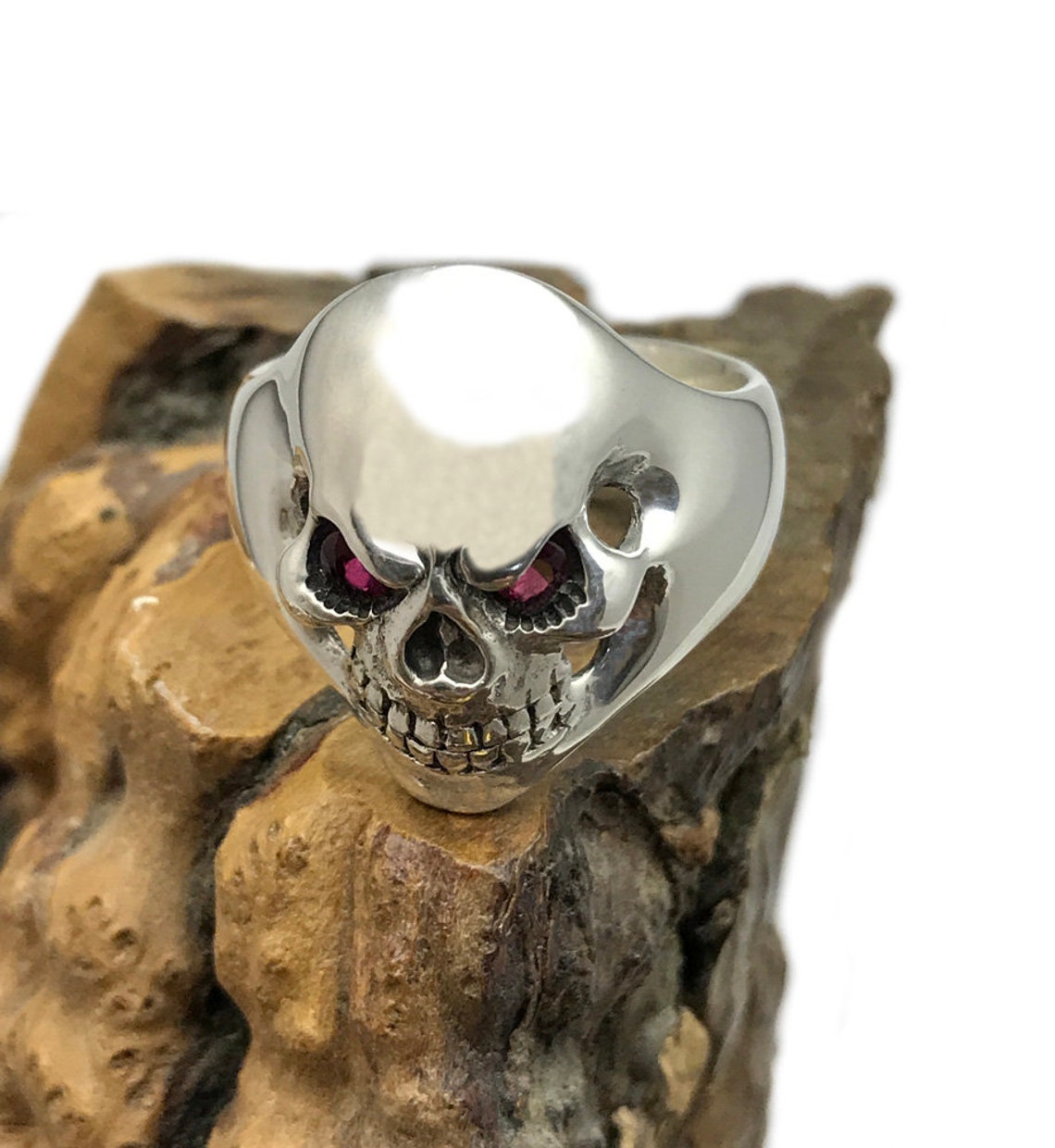 Skull Ring With Genuine Ruby Eyes 925 Sterling Silver Skull - Etsy