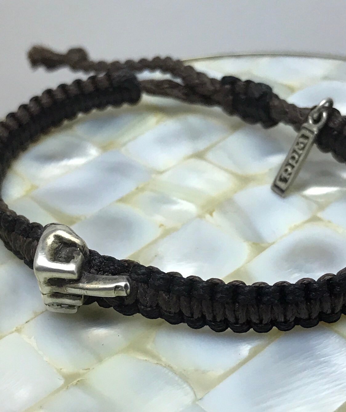 Sterling Silver Middle Finger Charm Bracelet: Braided Nylon, Adjustable ...