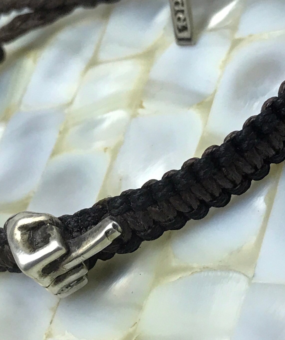 Sterling Silver Middle Finger Charm Bracelet: Braided Nylon, Adjustable ...