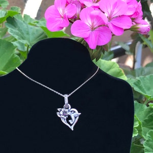 Hummingbird Flower Heart Pendant With Genuine 1.5 Mm Round Ruby and 0. ...