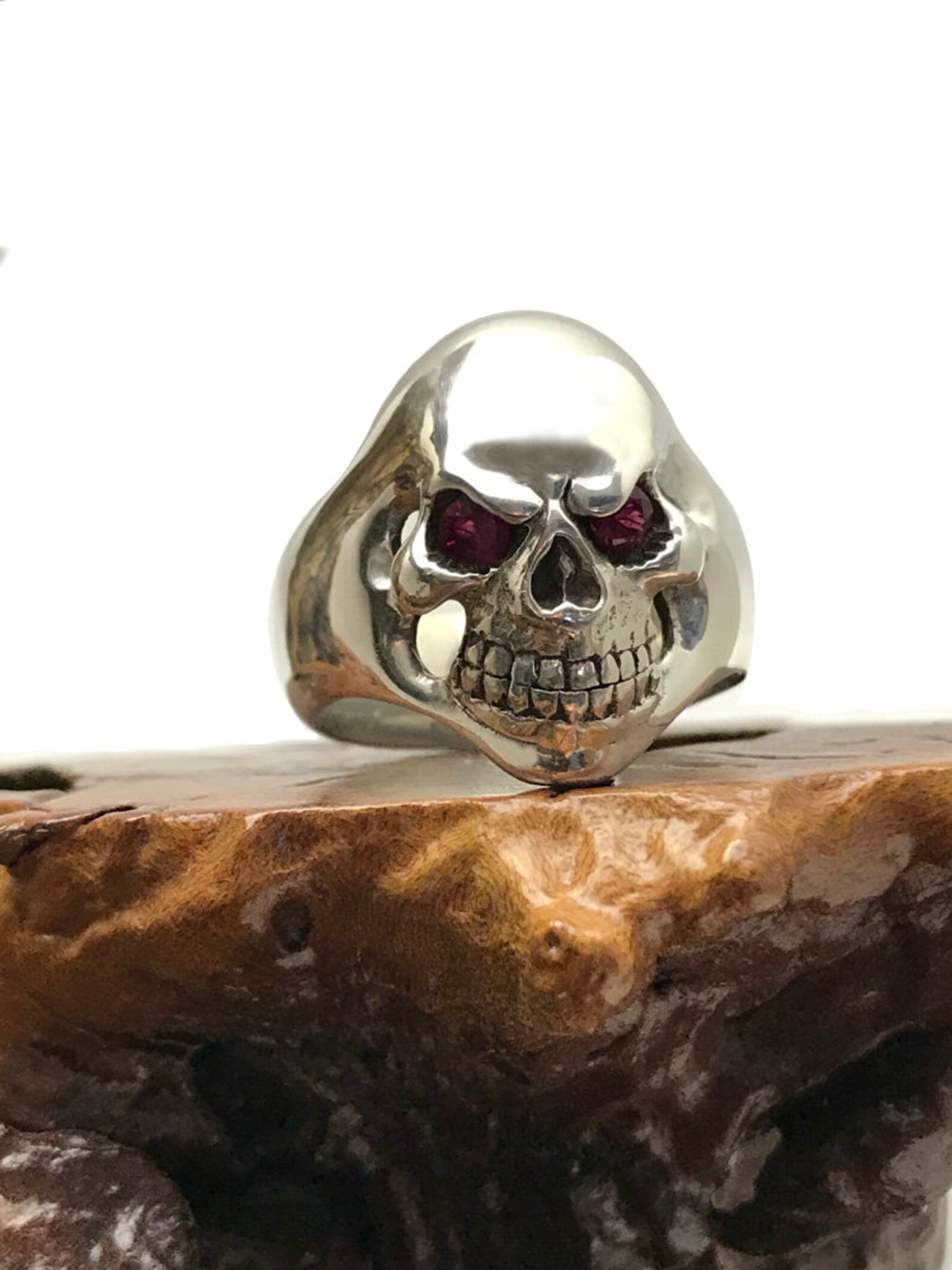 Skull Ring With Genuine Ruby Eyes, 925 Sterling Silver Skull Ring, Handcrafted, Original ...