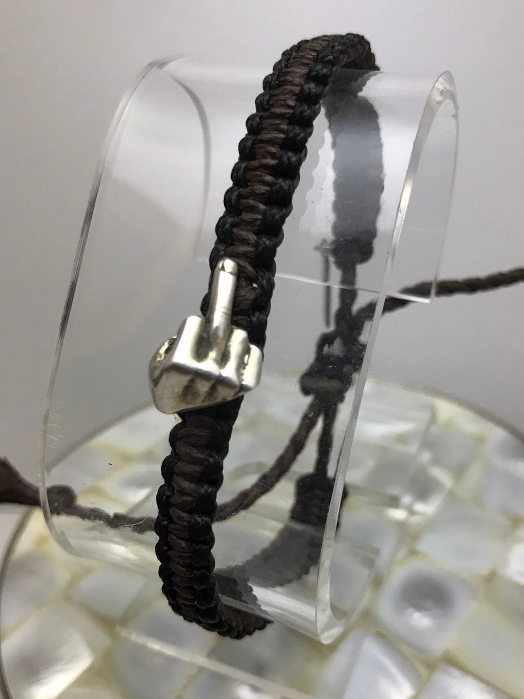 Sterling Silver Middle Finger Charm Bracelet: Braided Nylon, Adjustable ...