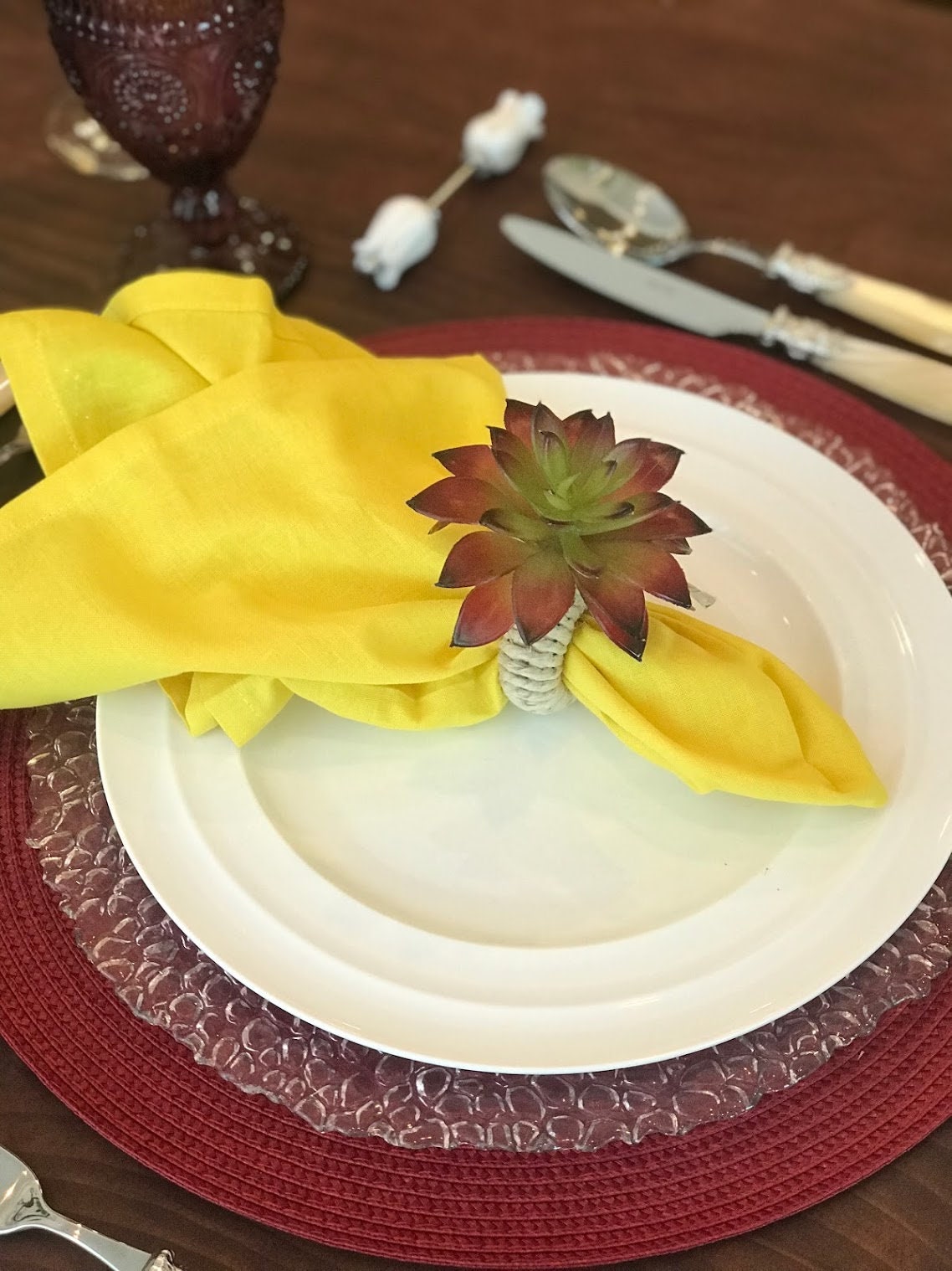 Succulent Flower green and brown Napkin Ring
