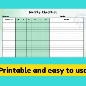 Home School Weekly Checklist Printable, Simple Home School Checklist ...