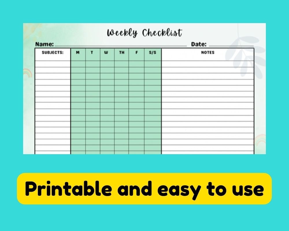 Home School Weekly Checklist Printable, Simple Home School Checklist ...