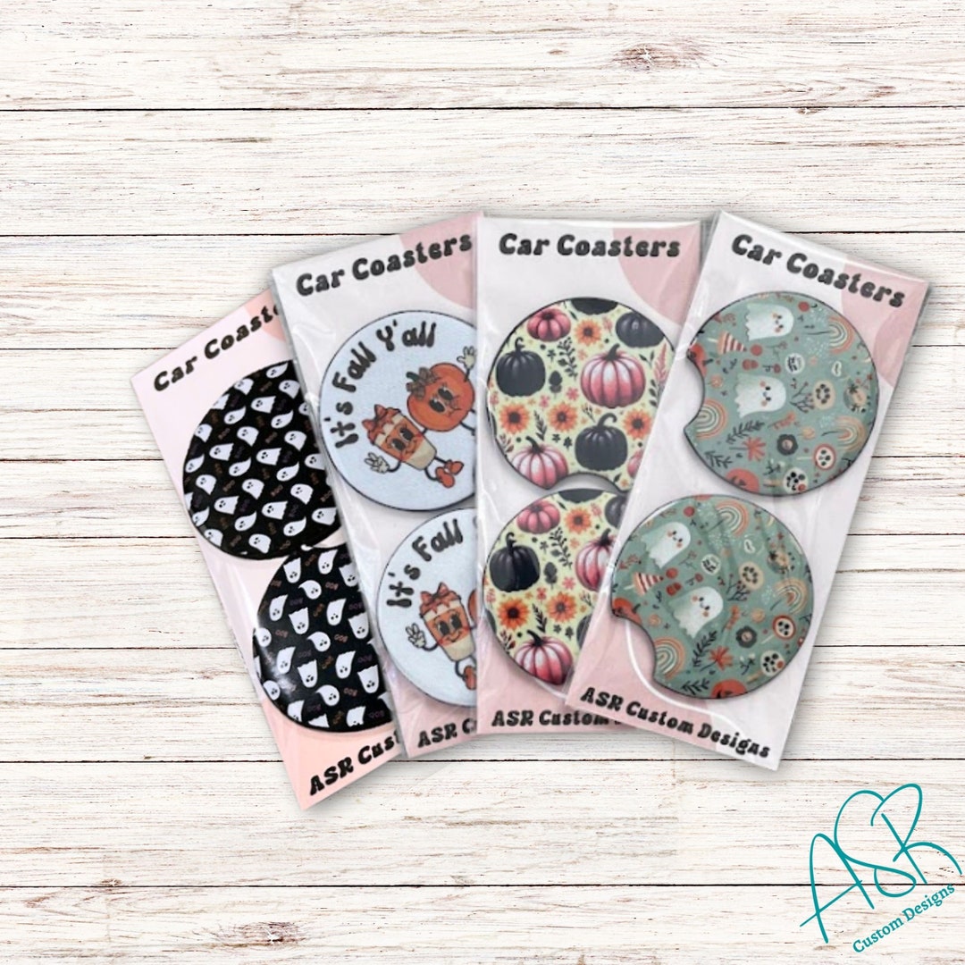 Car Coasters, Fall Car Coasters, Set of 2, Halloween Car Coasters, Cute ...