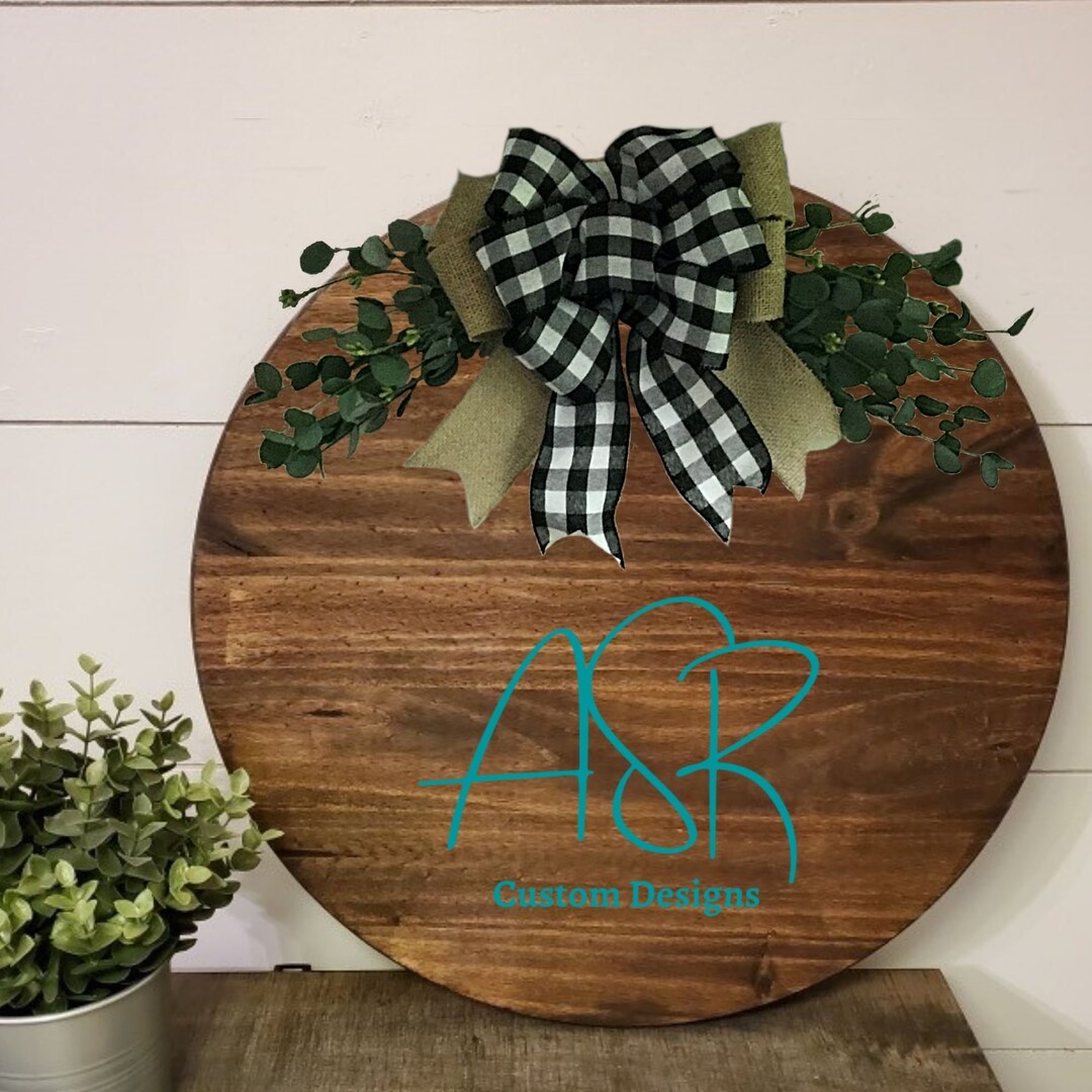 Wood Sign With Bow and Greenery Mockup | Round Sign Mockup | Door ...