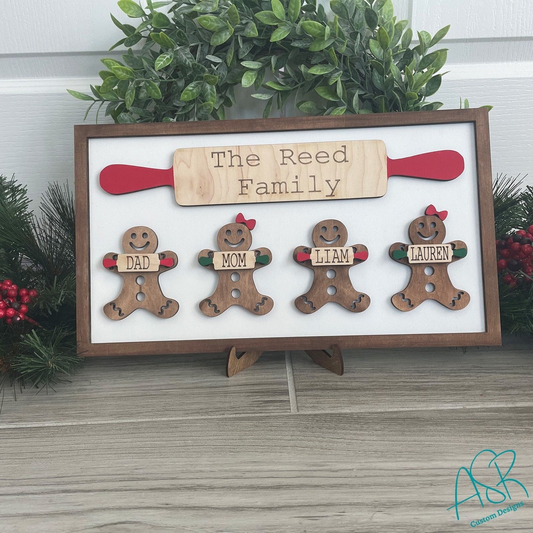 Personalized Gingerbread Family Wood Sign, Gingerbread Grandchildren ...