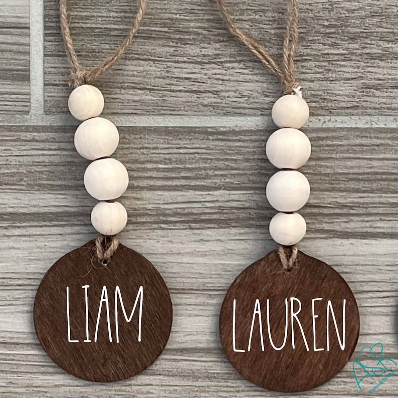 Personalized Beaded Christmas Stocking Tags Wood Tags Gift | Etsy