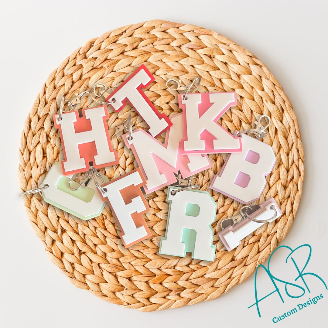 Varsity Initial Keychains, Initial Backpack Tags, Acrylic Keychain ...