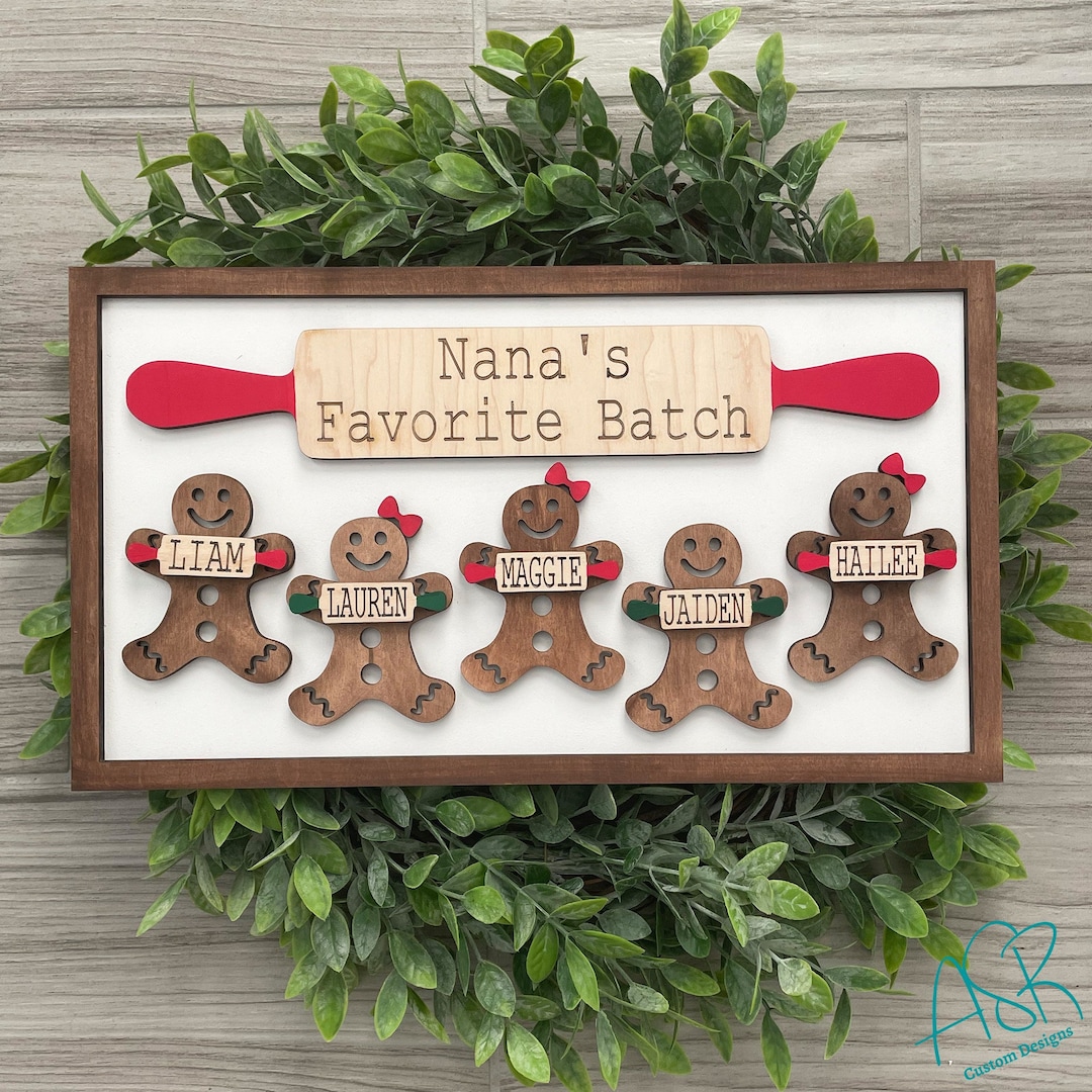 Personalized Gingerbread Family Wood Sign, Gingerbread Grandchildren ...