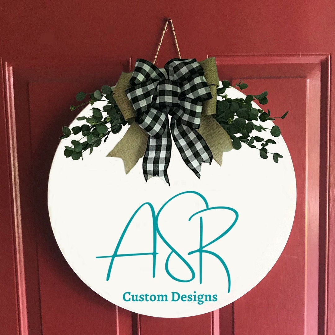 White Wood Sign With Bow and Greenery Mockup | Round Sign Mockup | Door ...