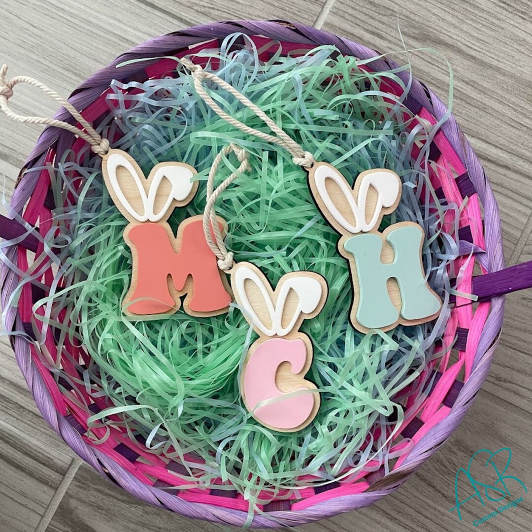 Easter Basket Tag, Initial Easter Tag, Retro Tag, 3D Easter Tag ...