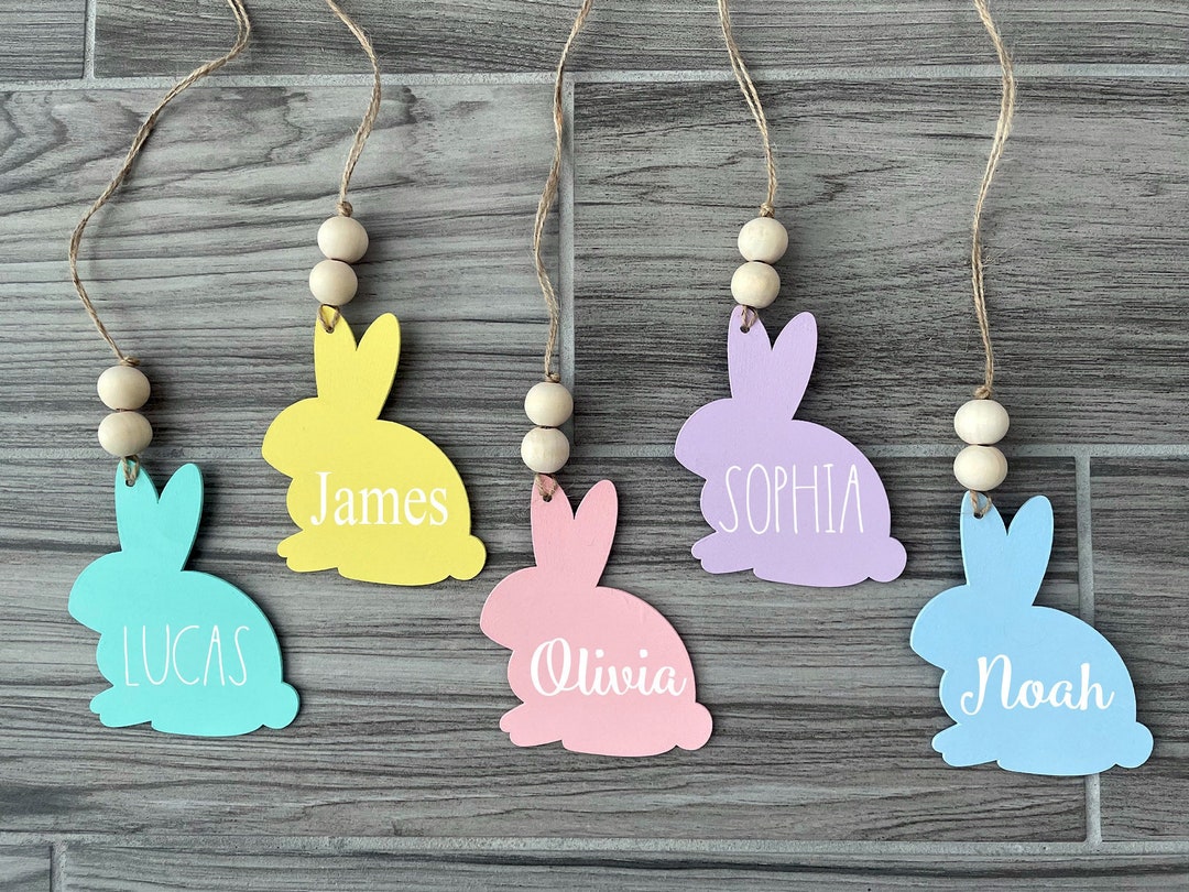 Personalized Bunny Easter Tags, Wood Tags, Gift Tags, Easter Basket ...