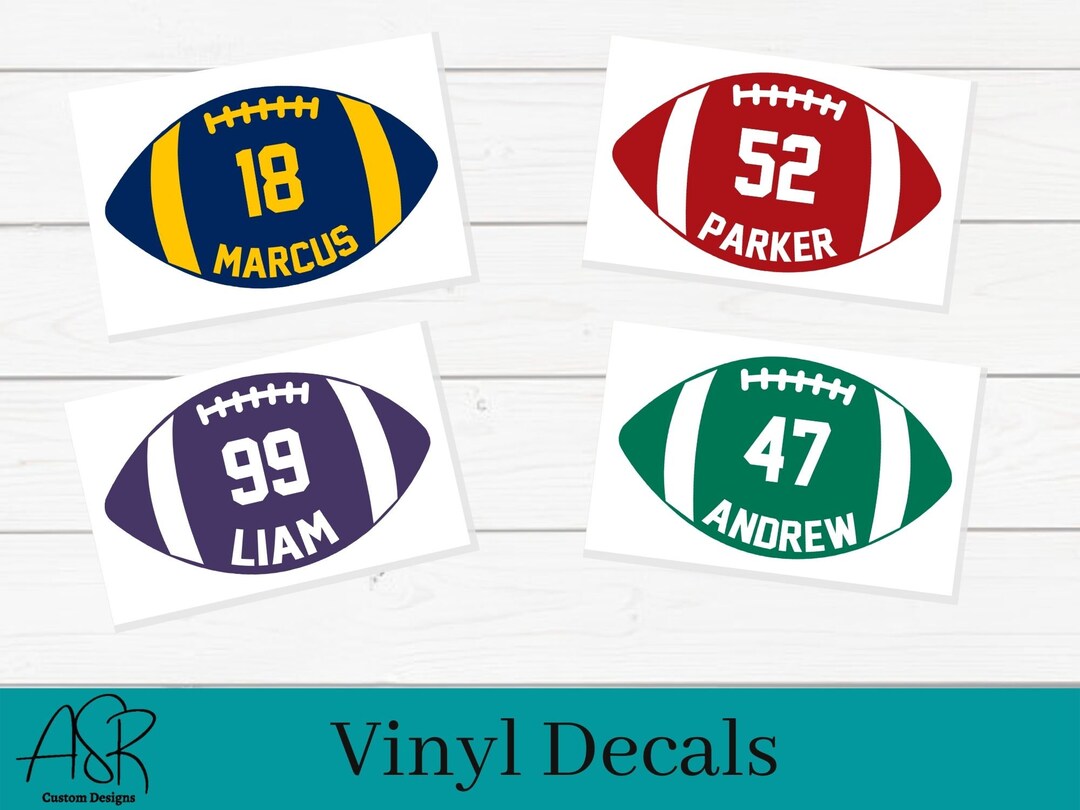 Football With Name and Number Vinyl Decal | Car Decal | Cup Decal ...