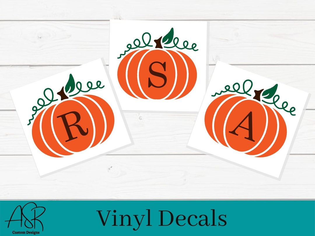 Pumpkin With Initial Decal | Fall Decal | Tumbler Decal | Laptop Decal ...