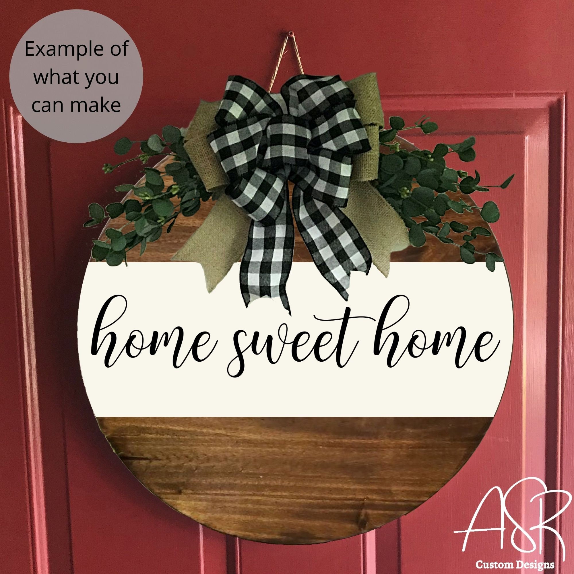 Wood Sign Mockup With Greenery and Bow White/stain Round | Etsy