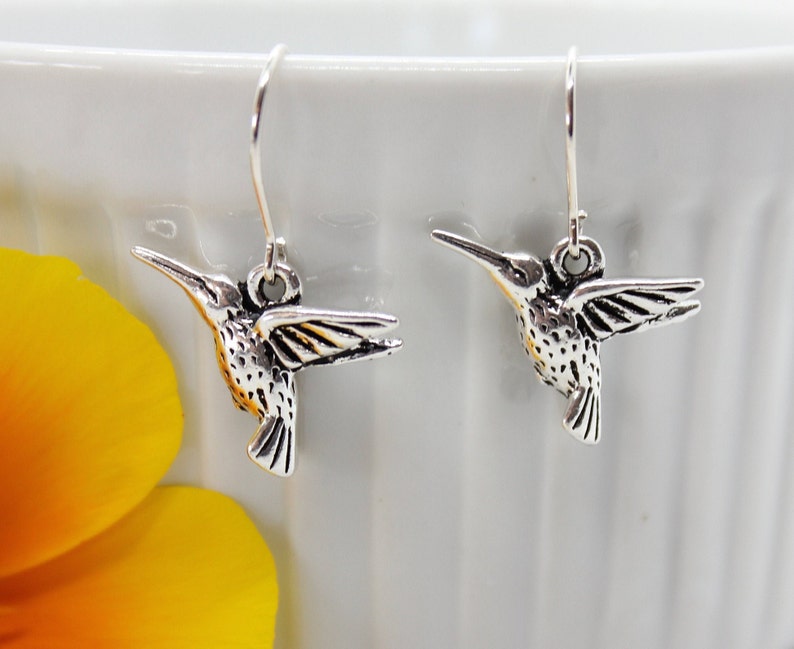 Silver Hummingbird Earrings Hummingbird Jewelry Silver | Etsy
