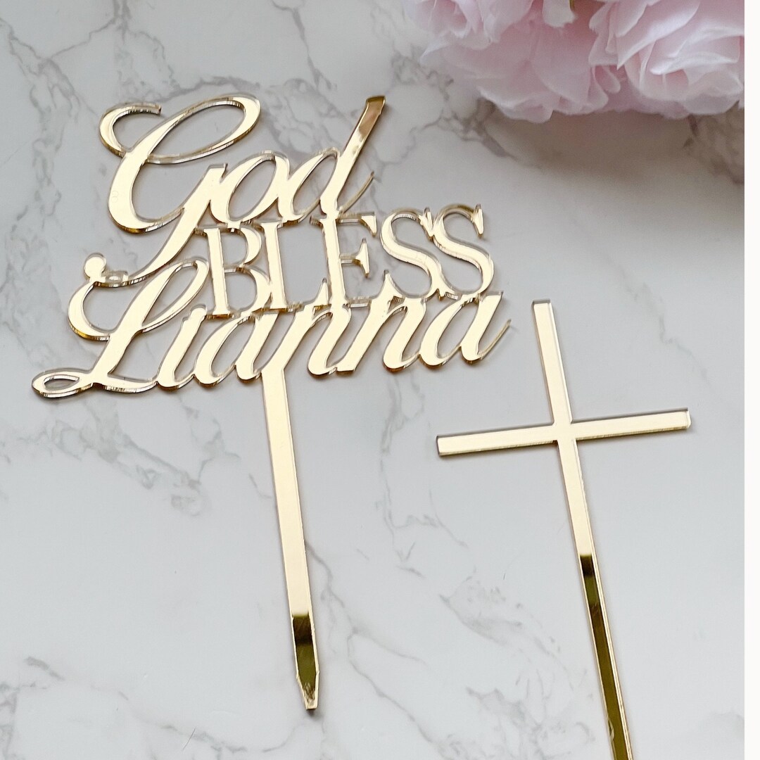Communion Cake Topper, Acrylic Cross, Christening Cake Topper, Baptism ...