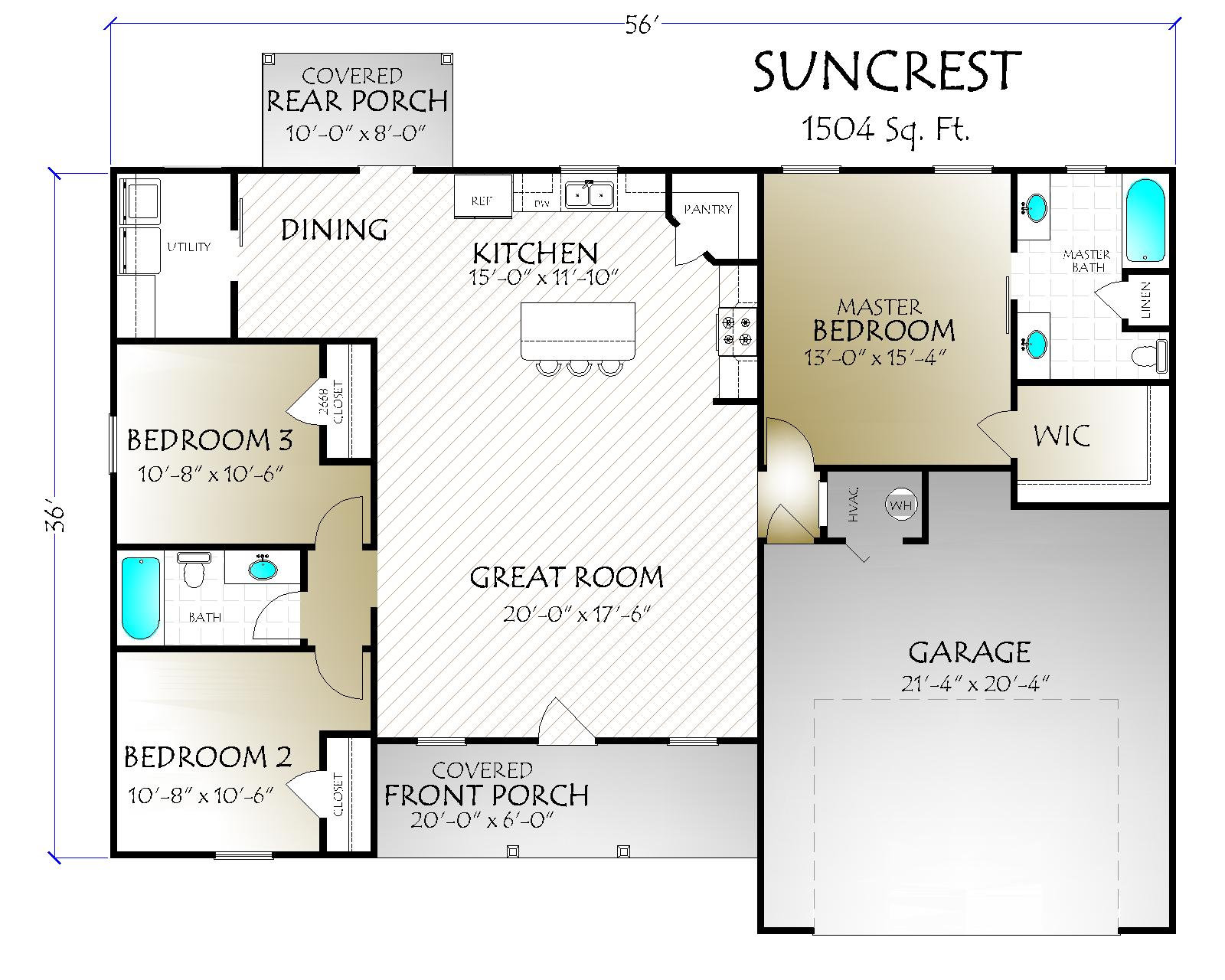 Suncrest House Plan, 1504 Square Feet - Etsy