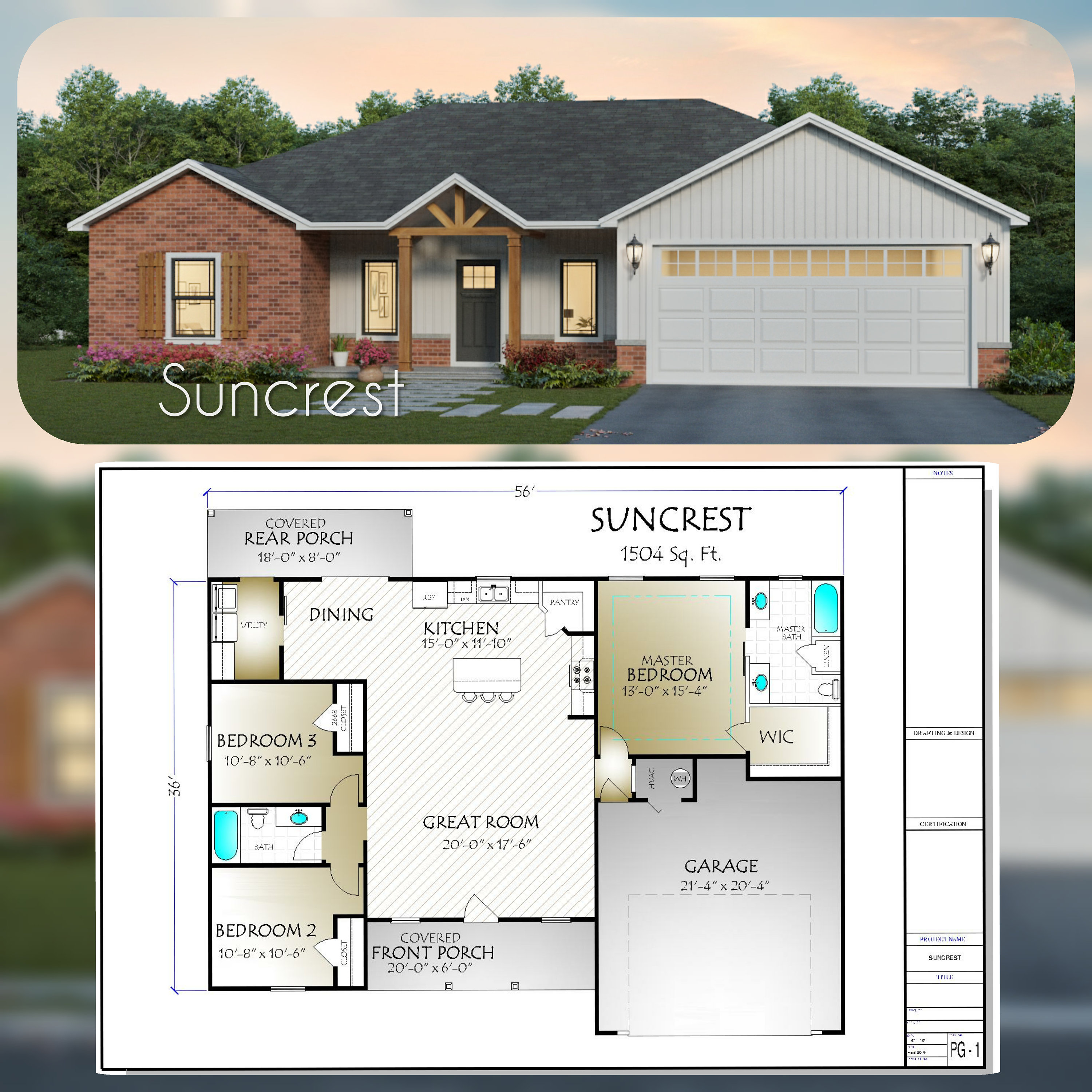 Suncrest House Plan, 1504 Square Feet - Etsy