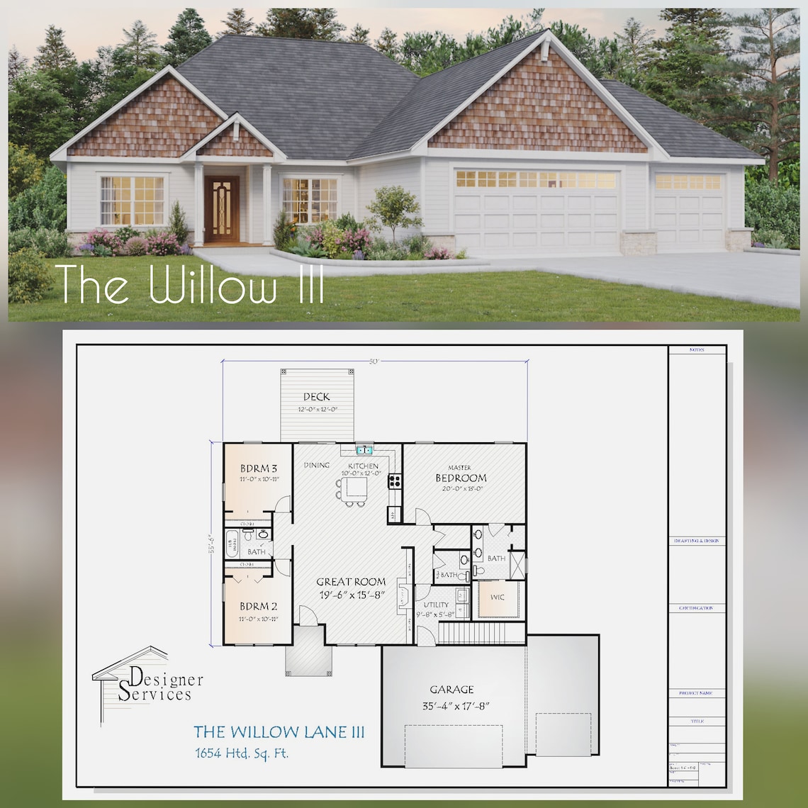 Willow Lane III House Plan, 1654 Square Feet - Etsy