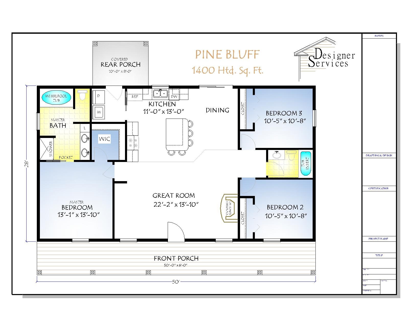 Pine Bluff House Plan 1400 Square Feet - Etsy