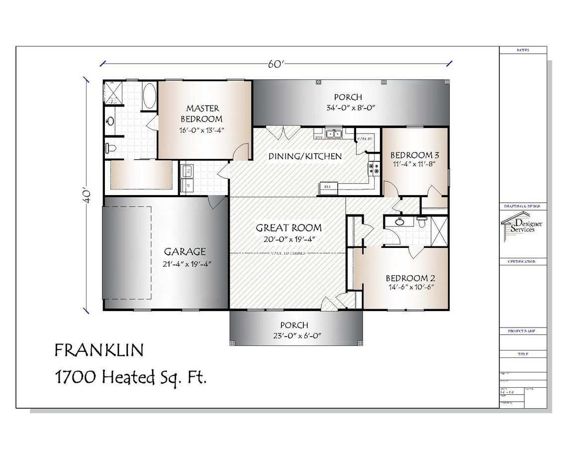 Franklin House Plan, 1700 Square Feet - Etsy