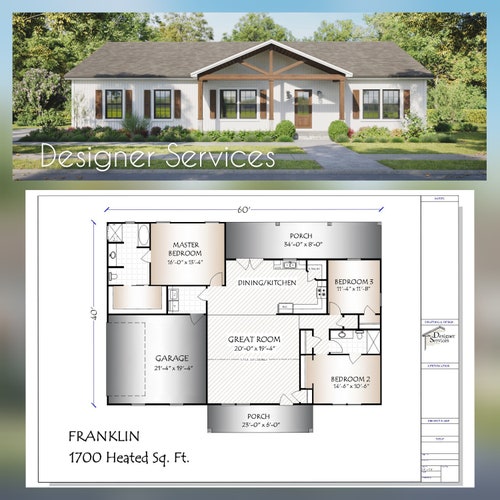 Willow Lane House Plan 1664 Square Feet Gable Roof Option - Etsy