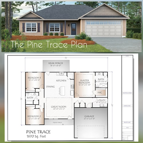 Pine Trace House Plan 1670 Square Feet - Etsy
