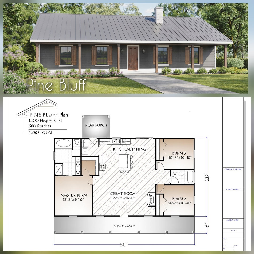 Pine Bluff House Plan, 1400 Square Feet - Etsy