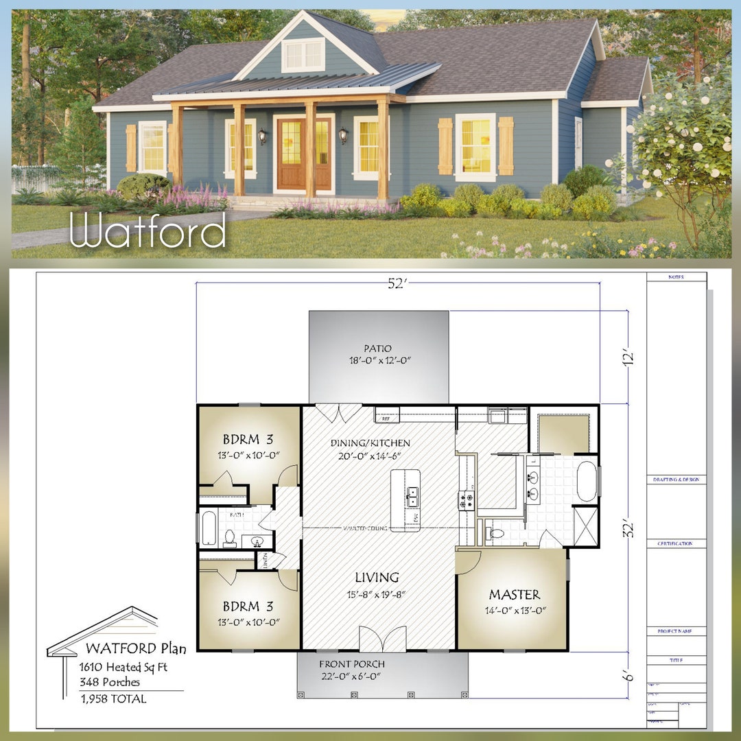 Watford House Plan, 1610 Heated Square Feet - Etsy