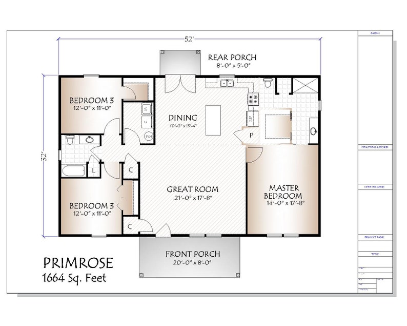 Primrose Plan, 1664 Sqaure Feet - Etsy