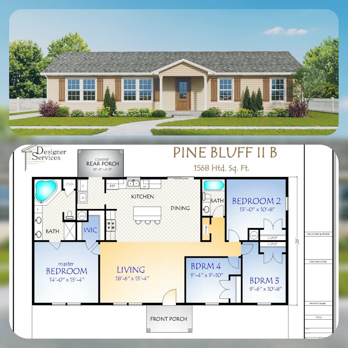 Pine Bluff II B House Plan, 1568 Square Feet - Etsy