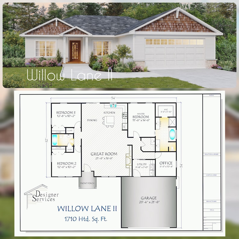 Willow Lane II House Plan, 1710 Square Feet - Etsy